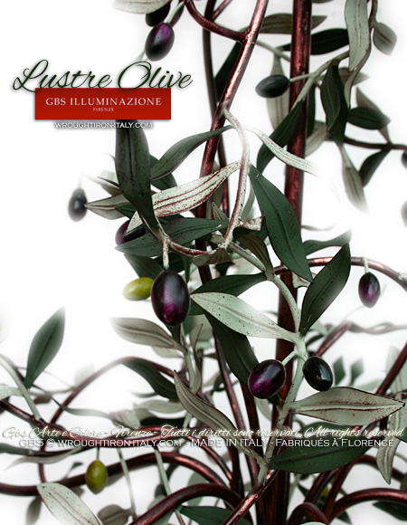 Lustre Olives à 6 Lampes, détrempe et or - GBS Illuminazione. Ferro ...